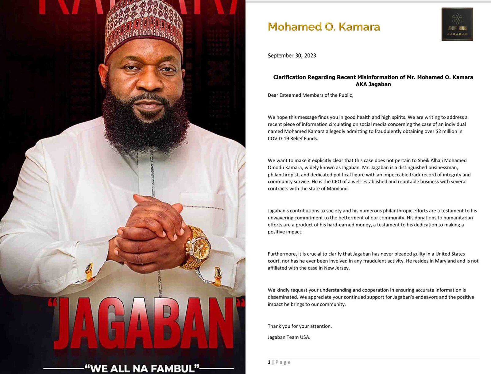 Jagaban Clears the Air Over Misleading Information on Social Media - Mohamed Omodu Kamara (Jagaban)